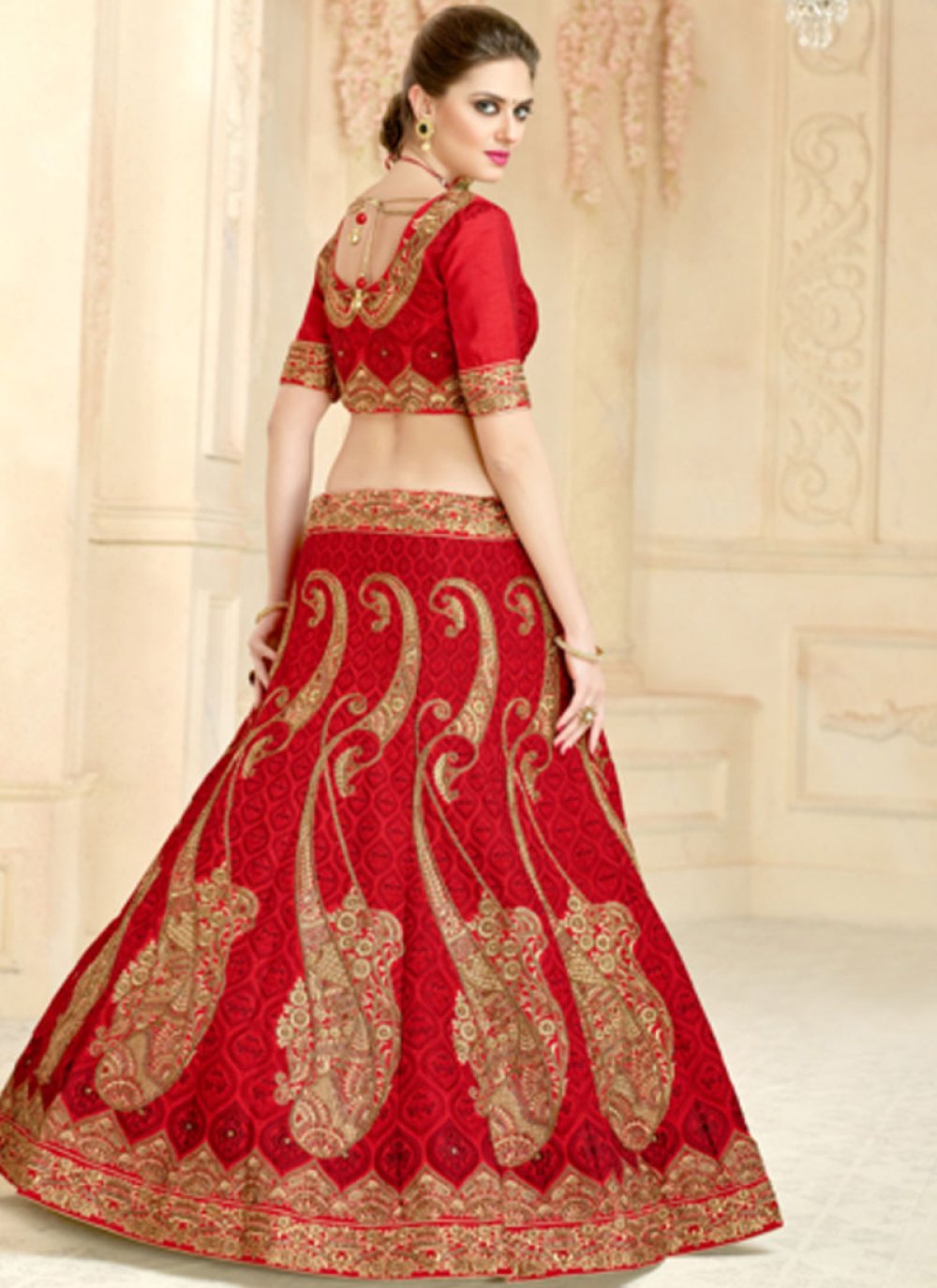 Buy Art Silk Lace Lehenga Choli in Red Online : 112873