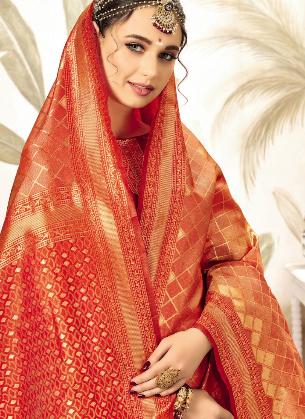 Art Silk Orange Weaving Designer Traditional Saree buy online