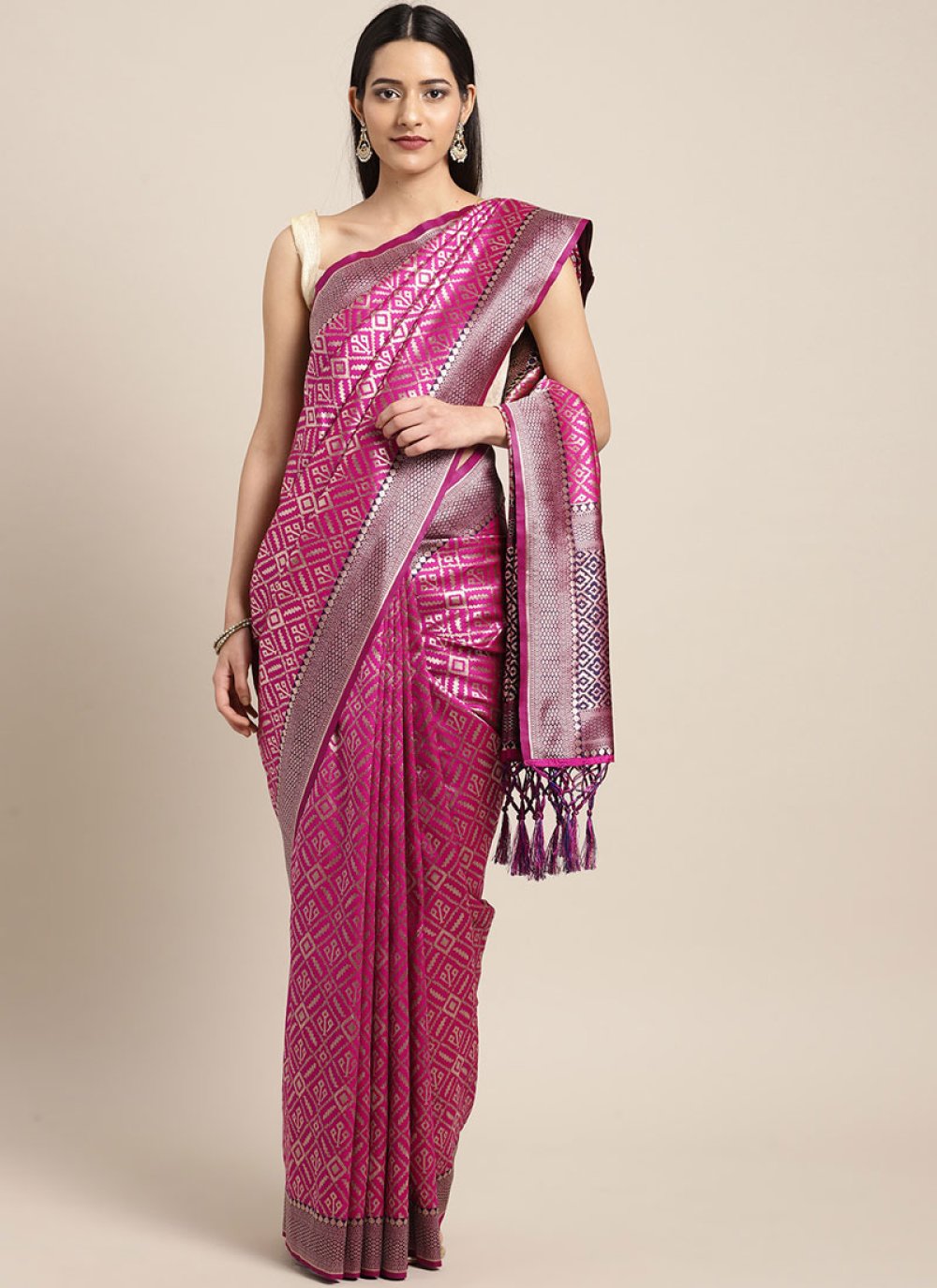 Buy Art Silk Pink Silk Saree Online : 132042