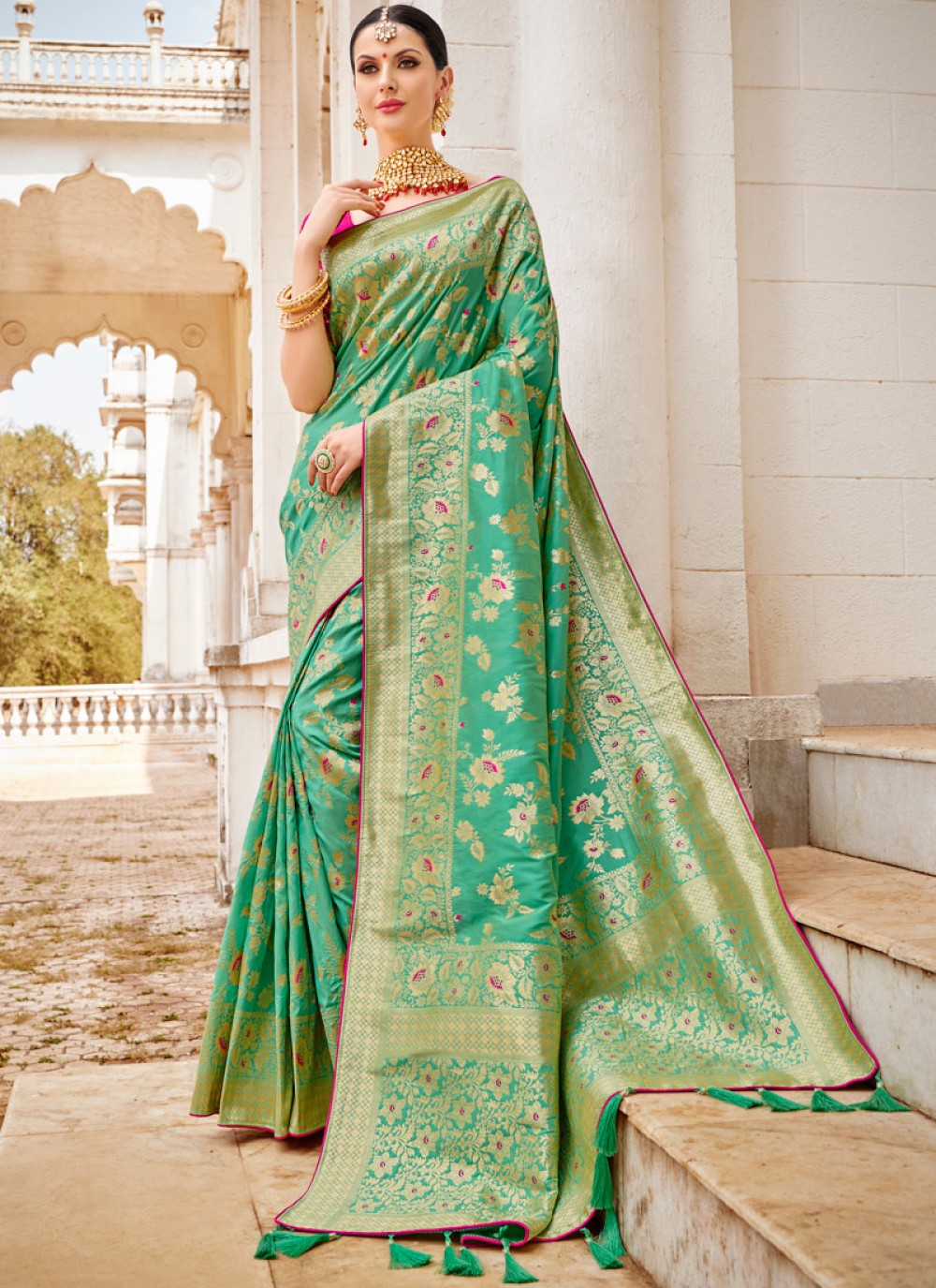 Shop Art Silk Weaving Sea Green Designer Traditional Saree Online ...