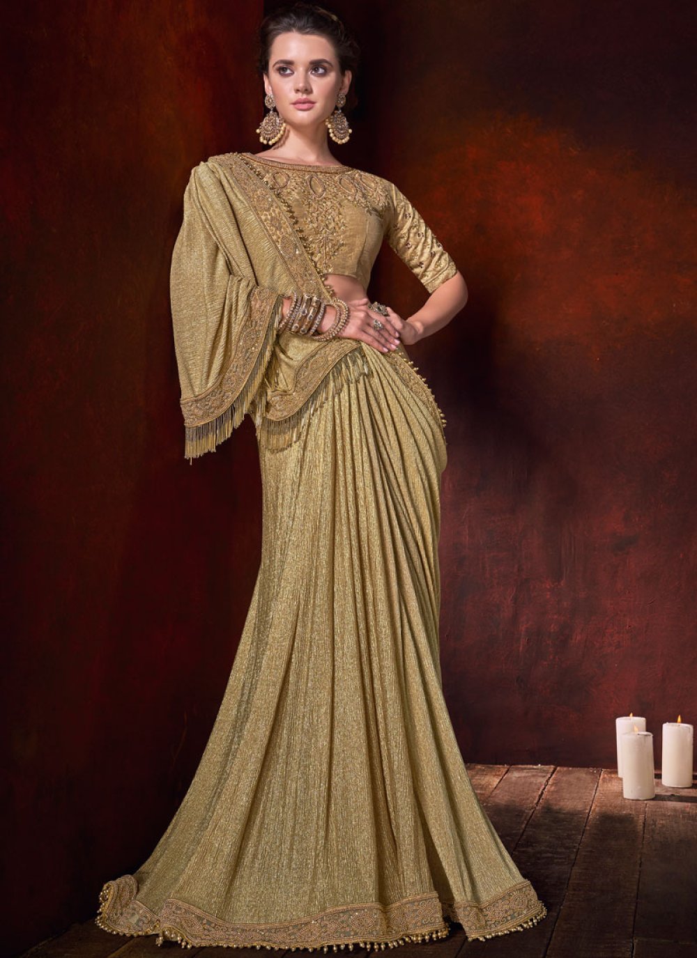 Buy Beige Color Classic Saree Online : 128235