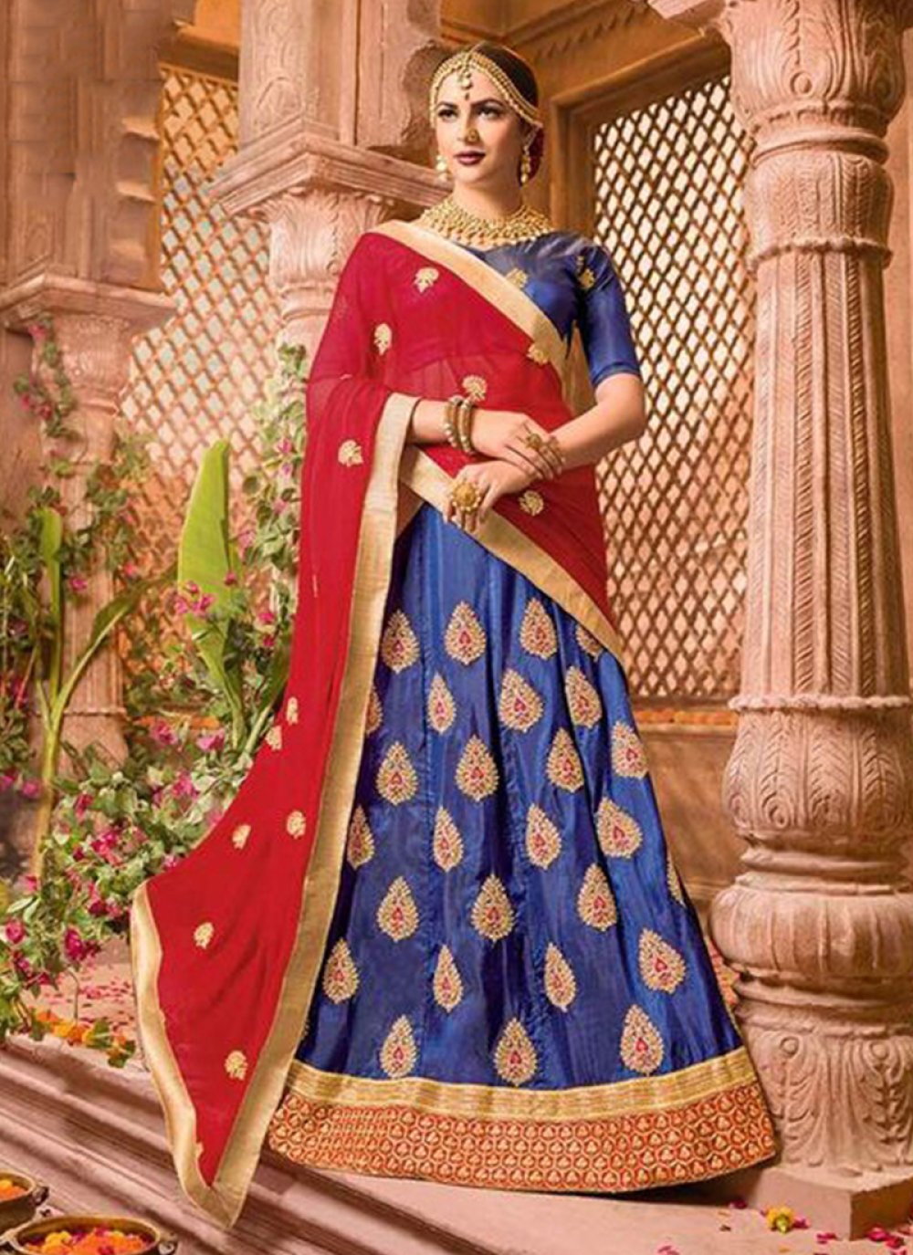 Buy Online Blue Art Silk Lace Lehenga Choli : 115878