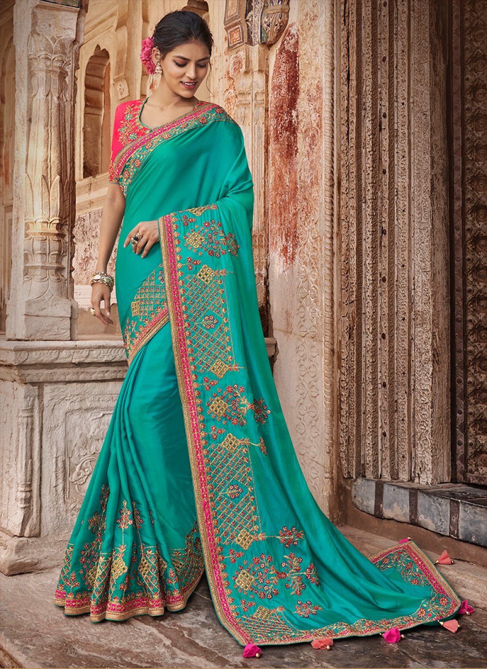 Buy Blue Bridal Traditional Saree Online : 134848