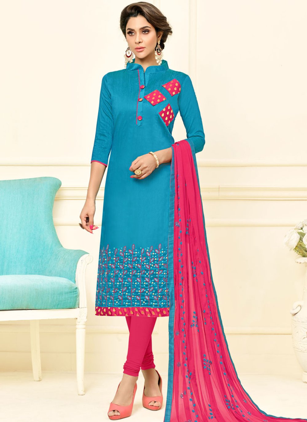 Shop Online Blue Casual Churidar Suit : 107064