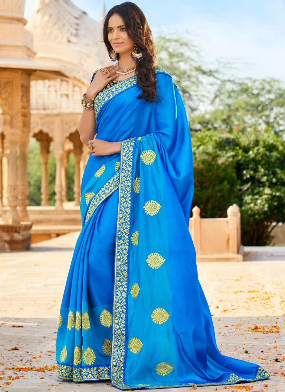 Buy Online Blue Color Designer Saree : 107999