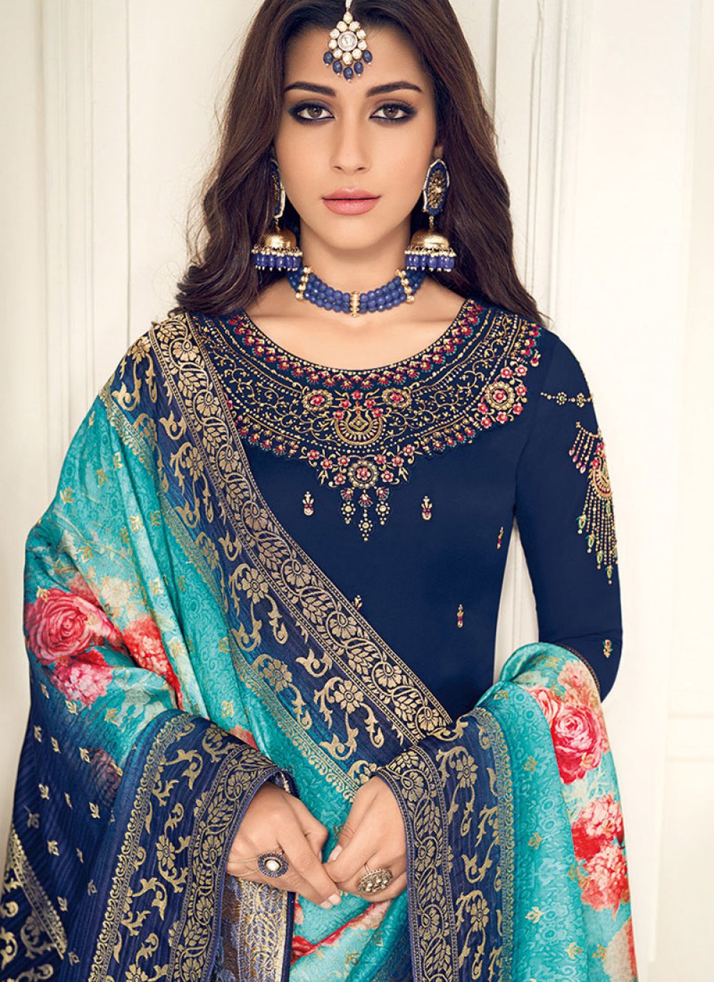 Buy Online Blue Designer Straight Suit : 123927