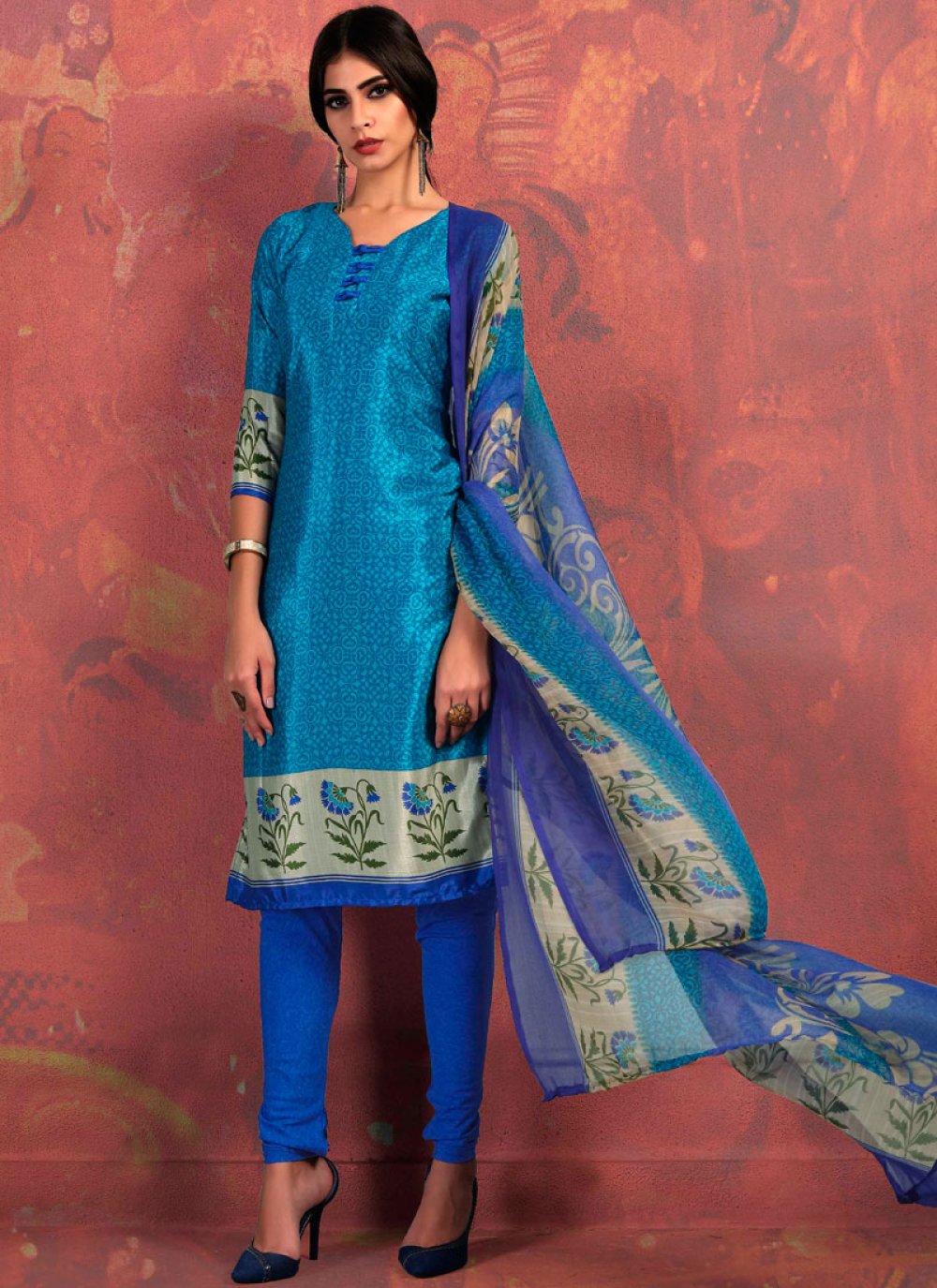 Blue Fancy Fabric Casual Churidar Suit buy online