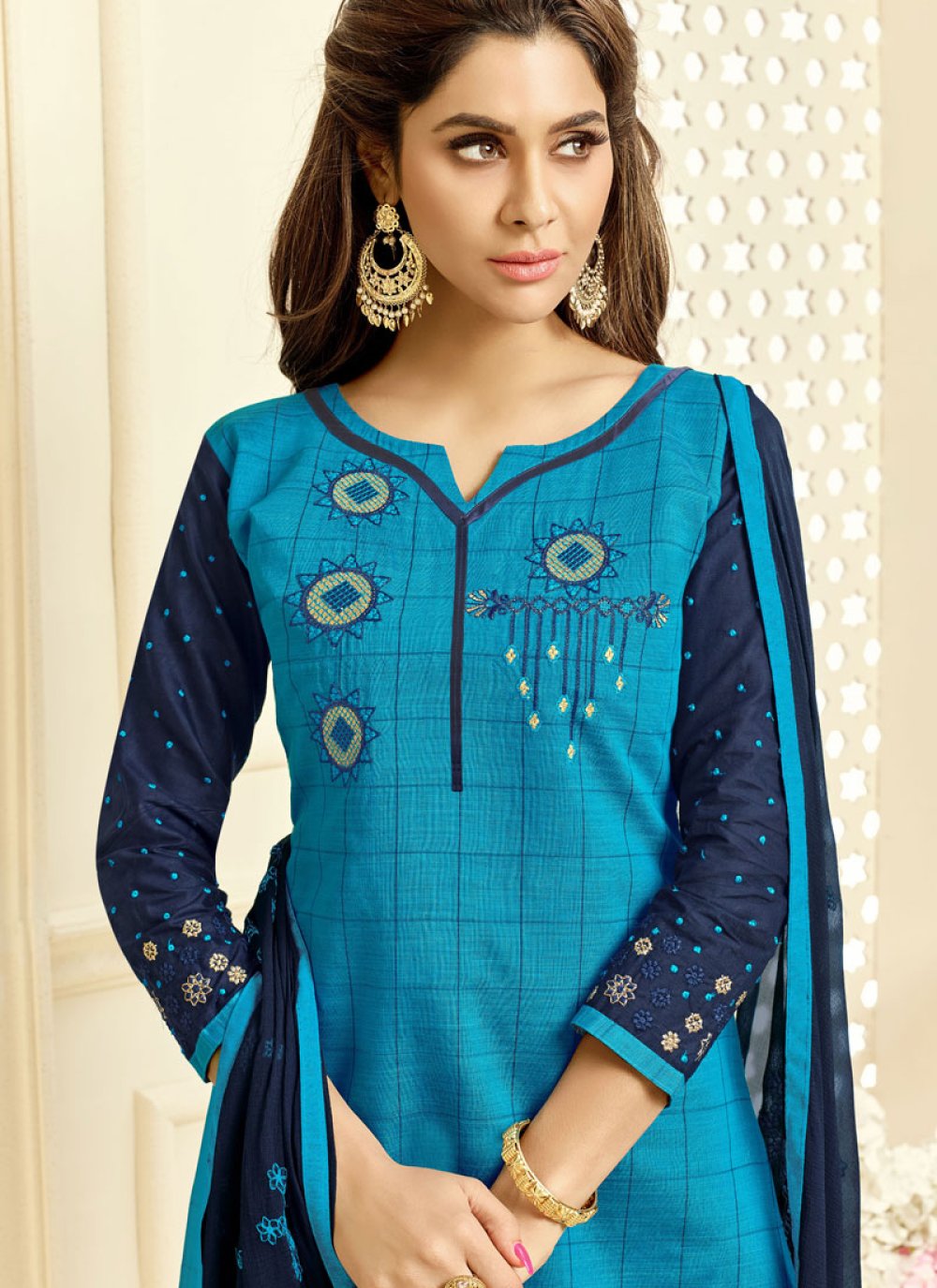 Shop Online Blue Fancy Fabric Festival Churidar Suit : 106594