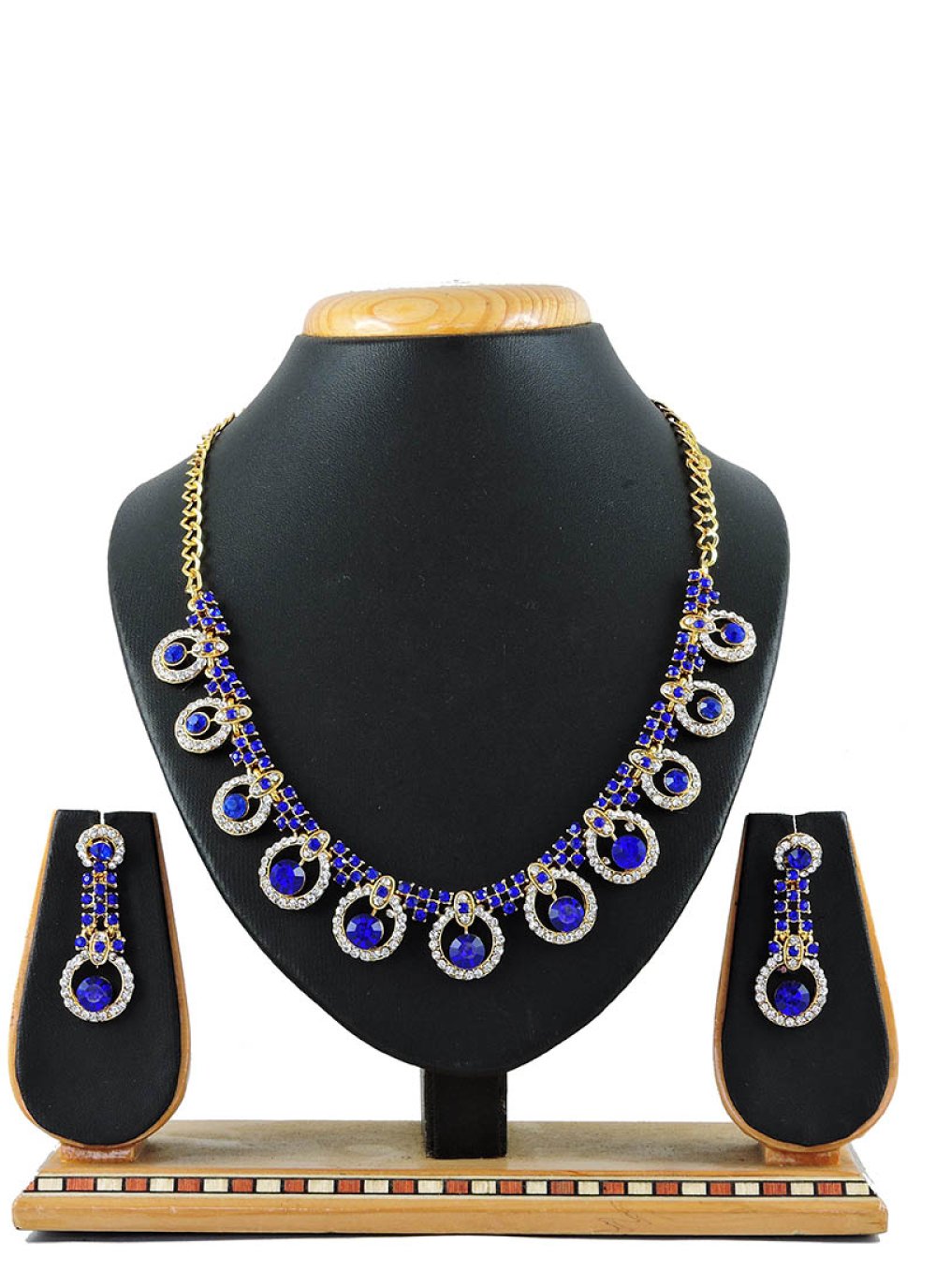 Shop Online Blue Stone Work Reception Necklace Set : 124187