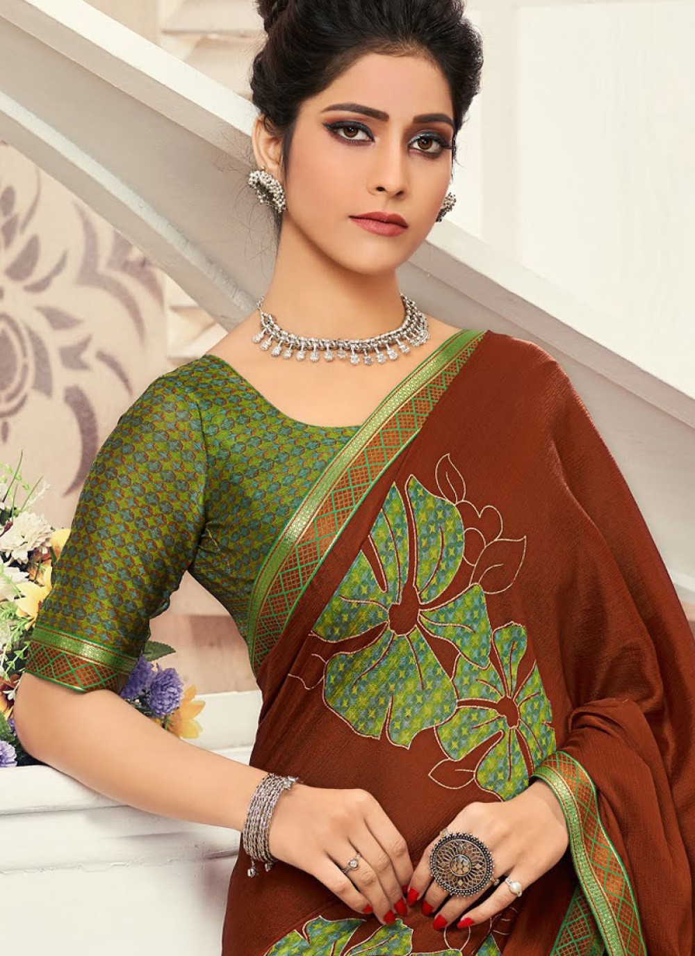 Shop Brown Color Casual Saree Online : 129241