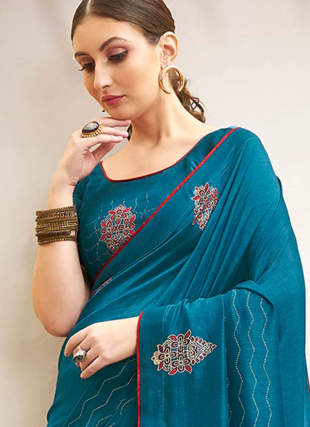 Shop Chanderi Blue Print Traditional Saree Online : 132319