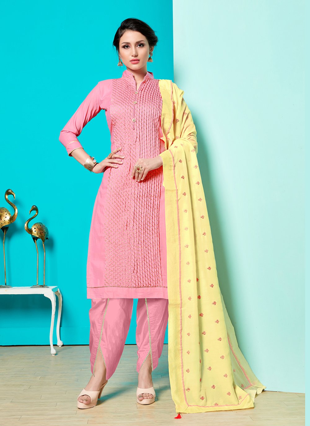 Buy Cotton Pink Designer Suit : 104862