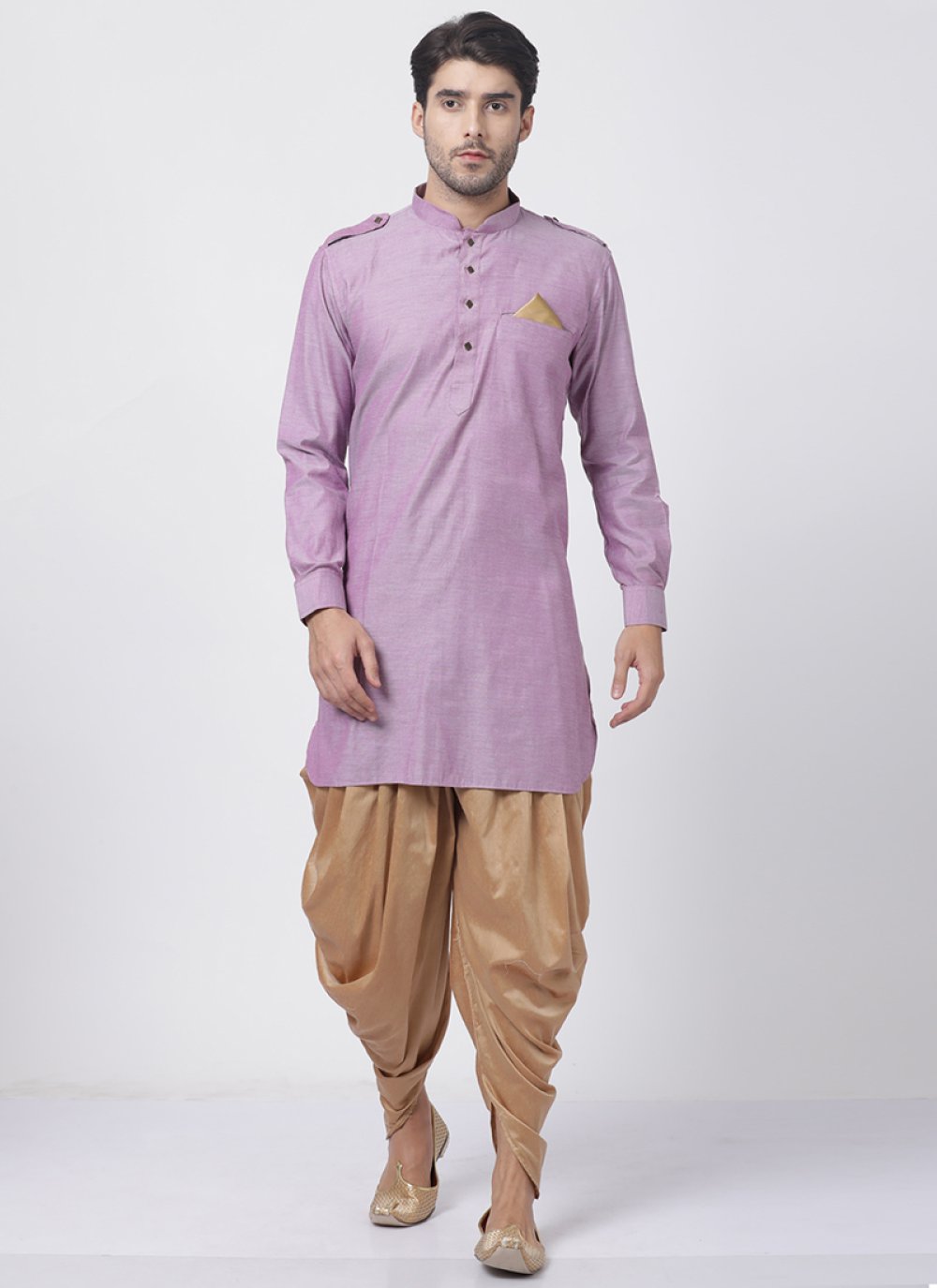Buy Dhoti Kurta Plain Blended Cotton in Purple Online