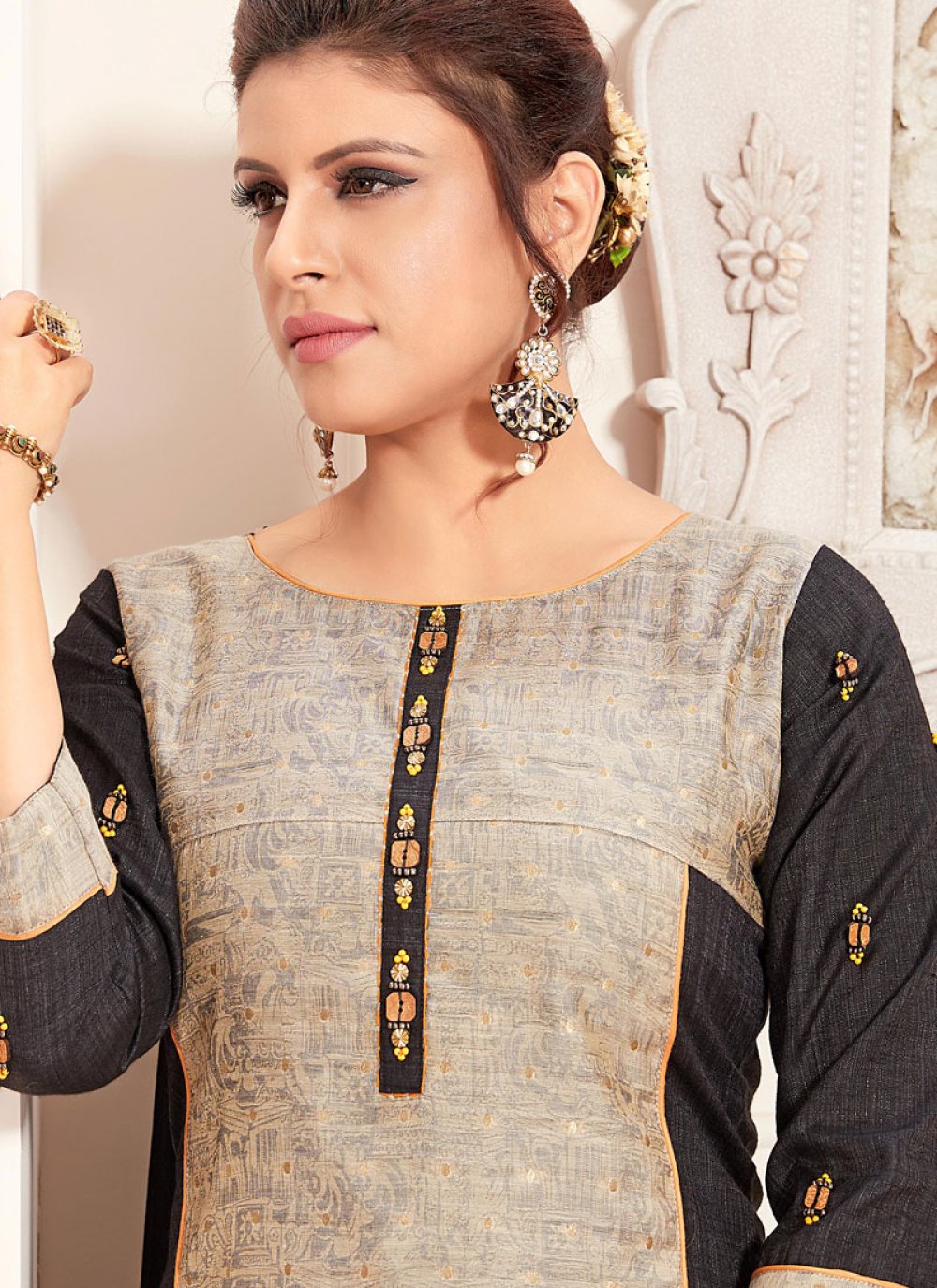 Buy Embroidered Art Silk Readymade Suit : 113849