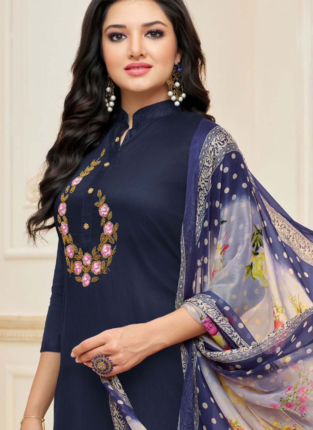 Buy Online Embroidered Blue Churidar Suit : 112824