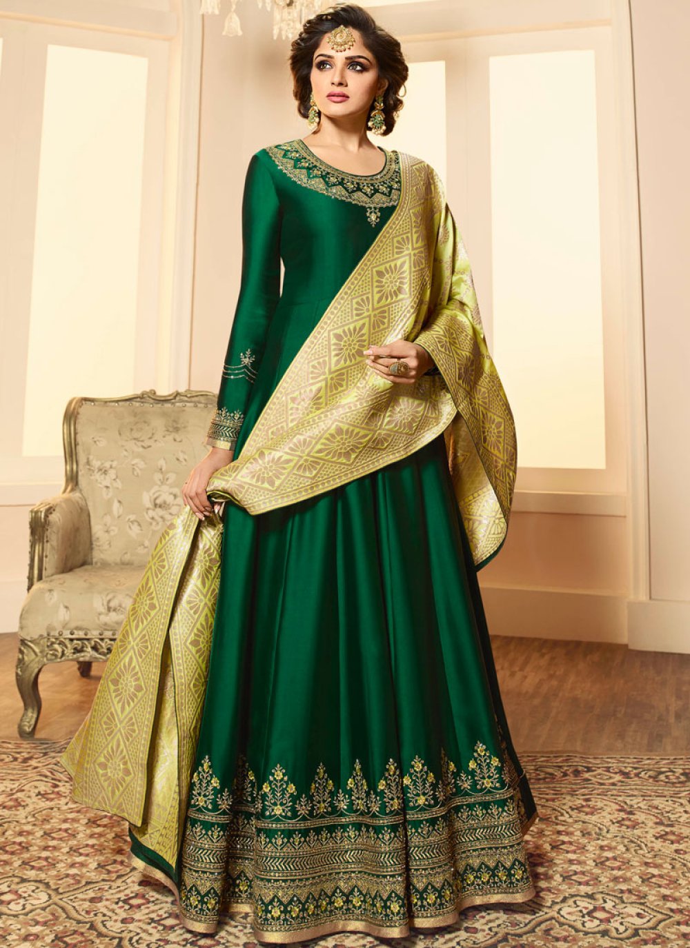 Buy Embroidered Georgette Satin Anarkali Salwar Suit Online : 114386