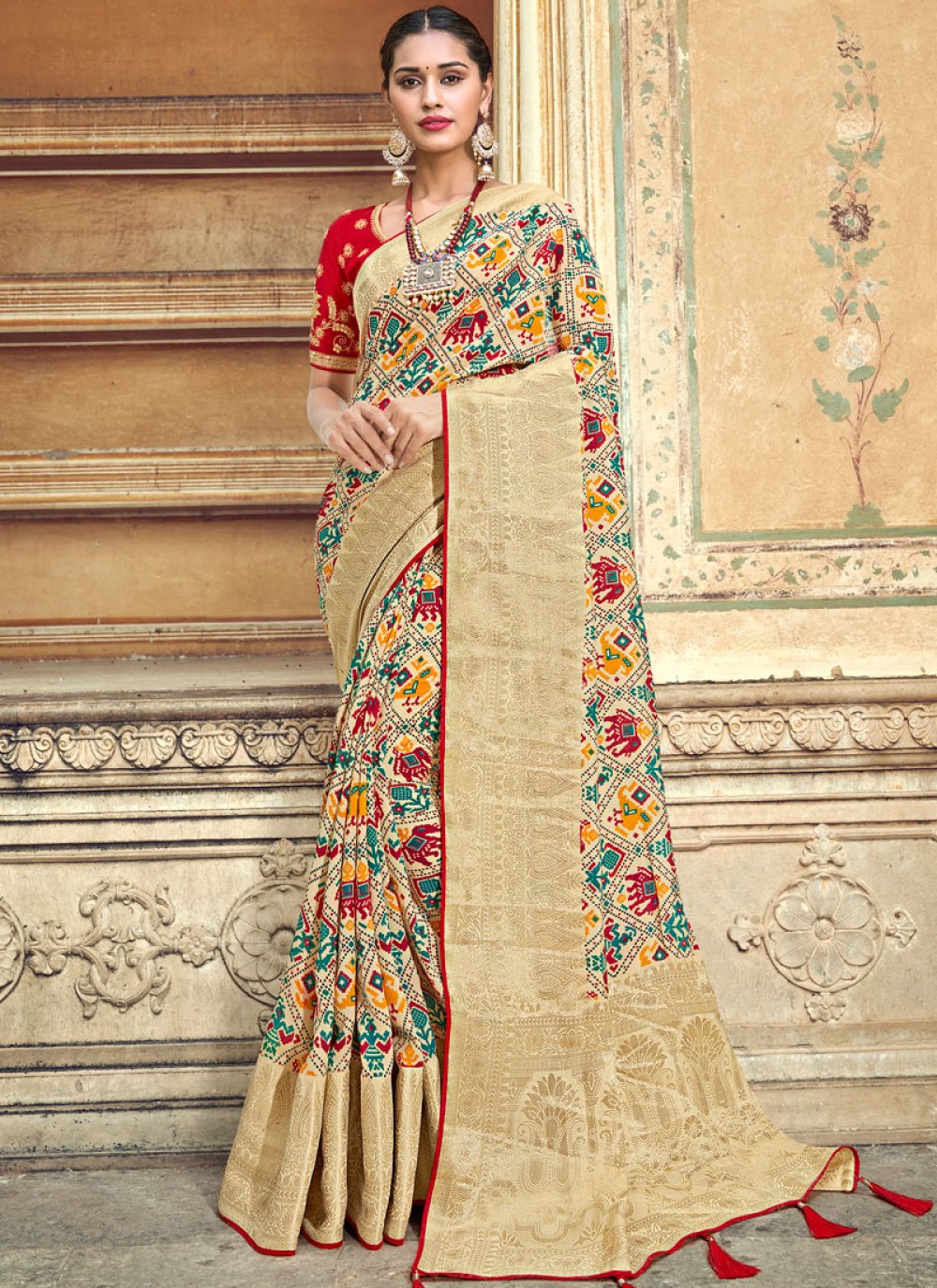 Shop Online Embroidered Multi Colour Designer Traditional Saree : 130653