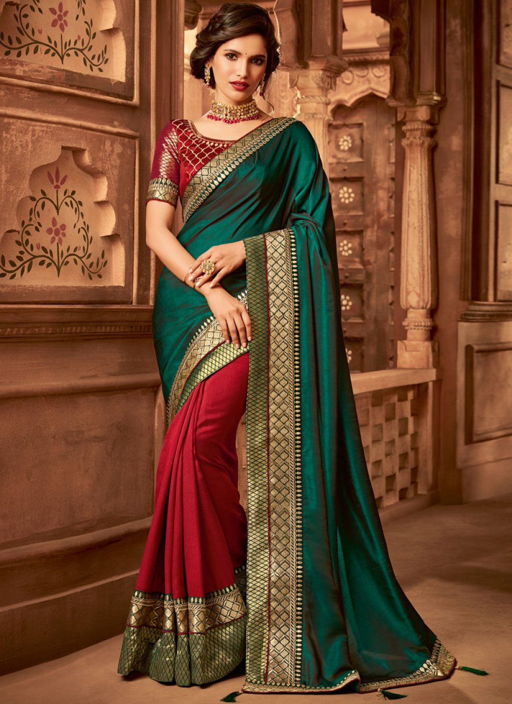 Shop Fancy Fabric Half N Half Saree Online : 100367