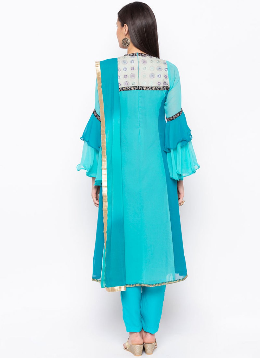 Shop Online Faux Georgette Blue Embroidered Readymade Suit : 113791