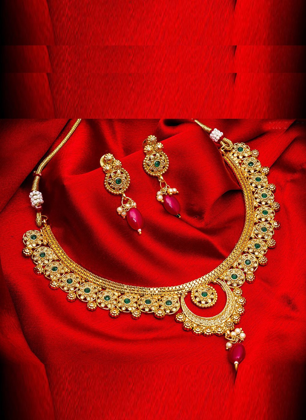 Buy Online Gold Color Necklace Set : 115148