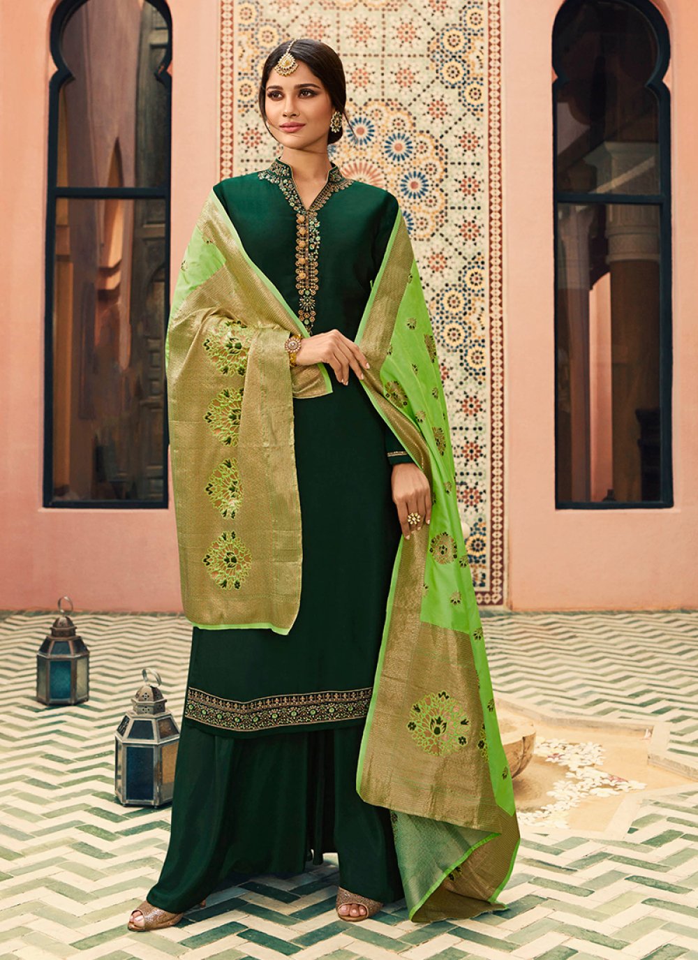 Shop Green Designer Straight Suit Online : 108830