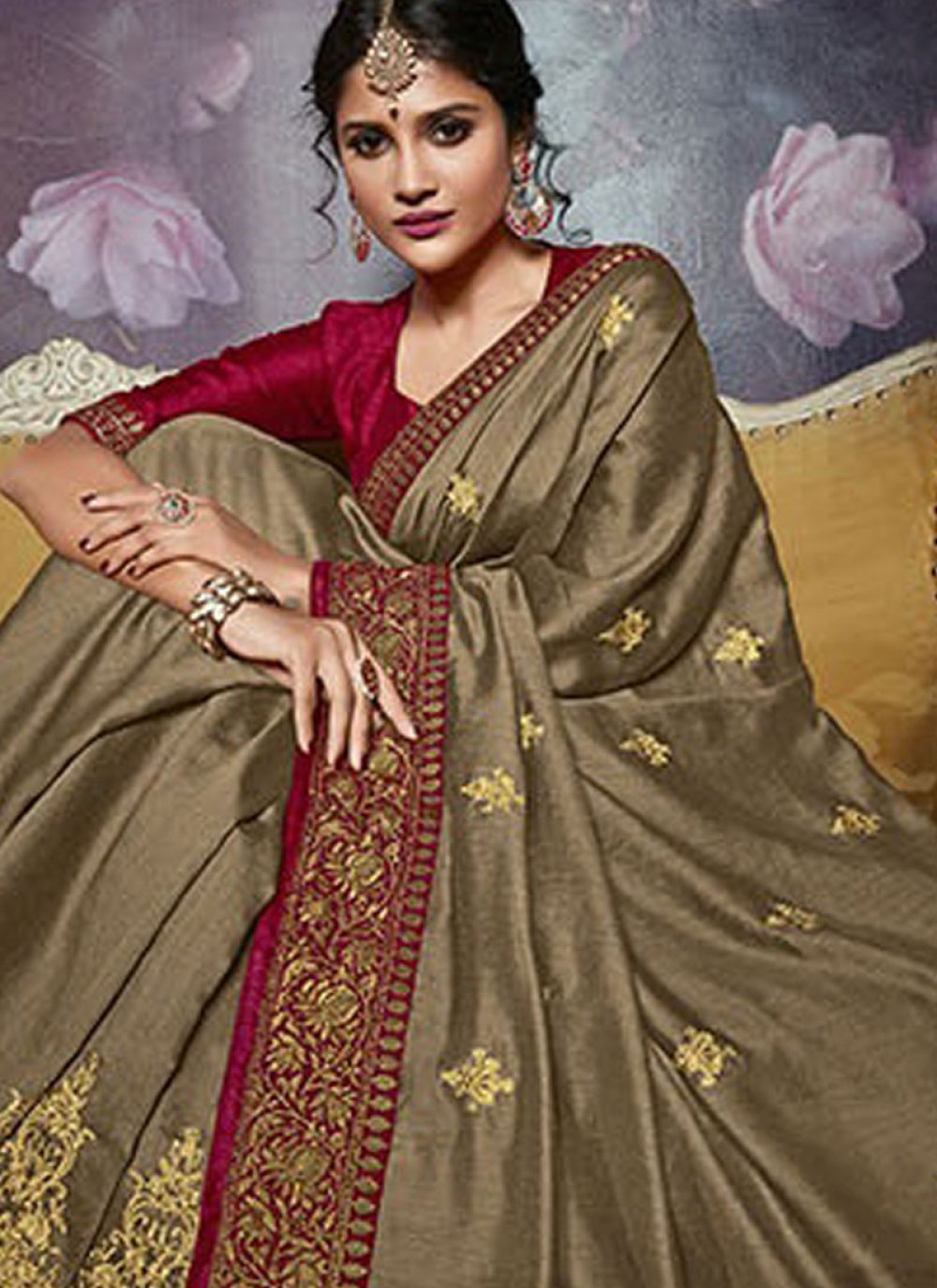 Buy Online Lace Mehndi Designer Saree : 115492