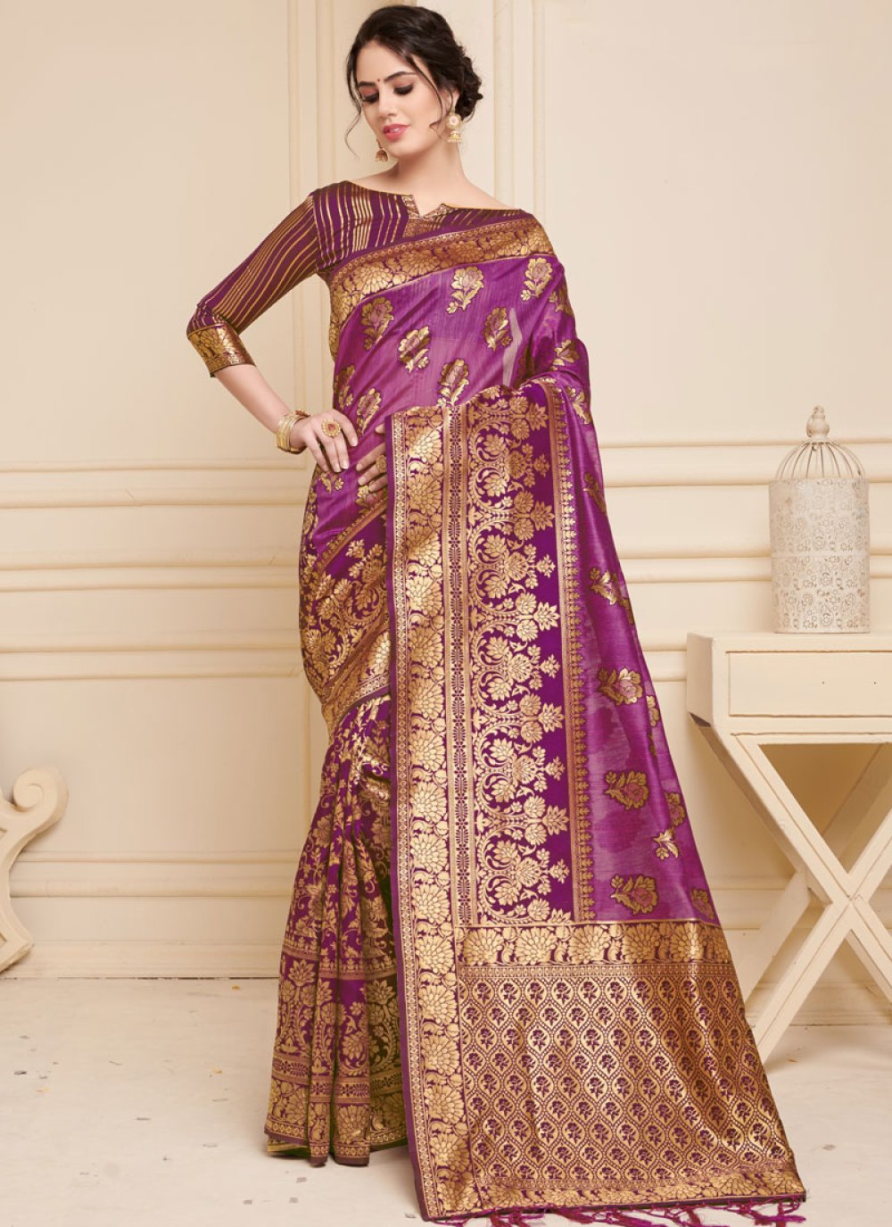 Buy Linen Violet Classic Saree : 109603