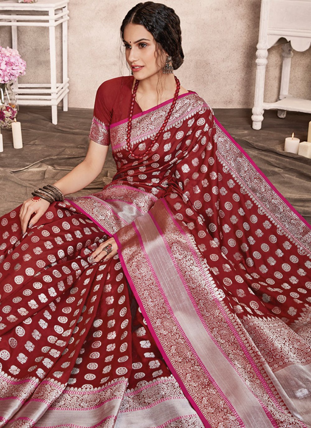 Shop Online Maroon Color Designer Traditional Saree : 123759
