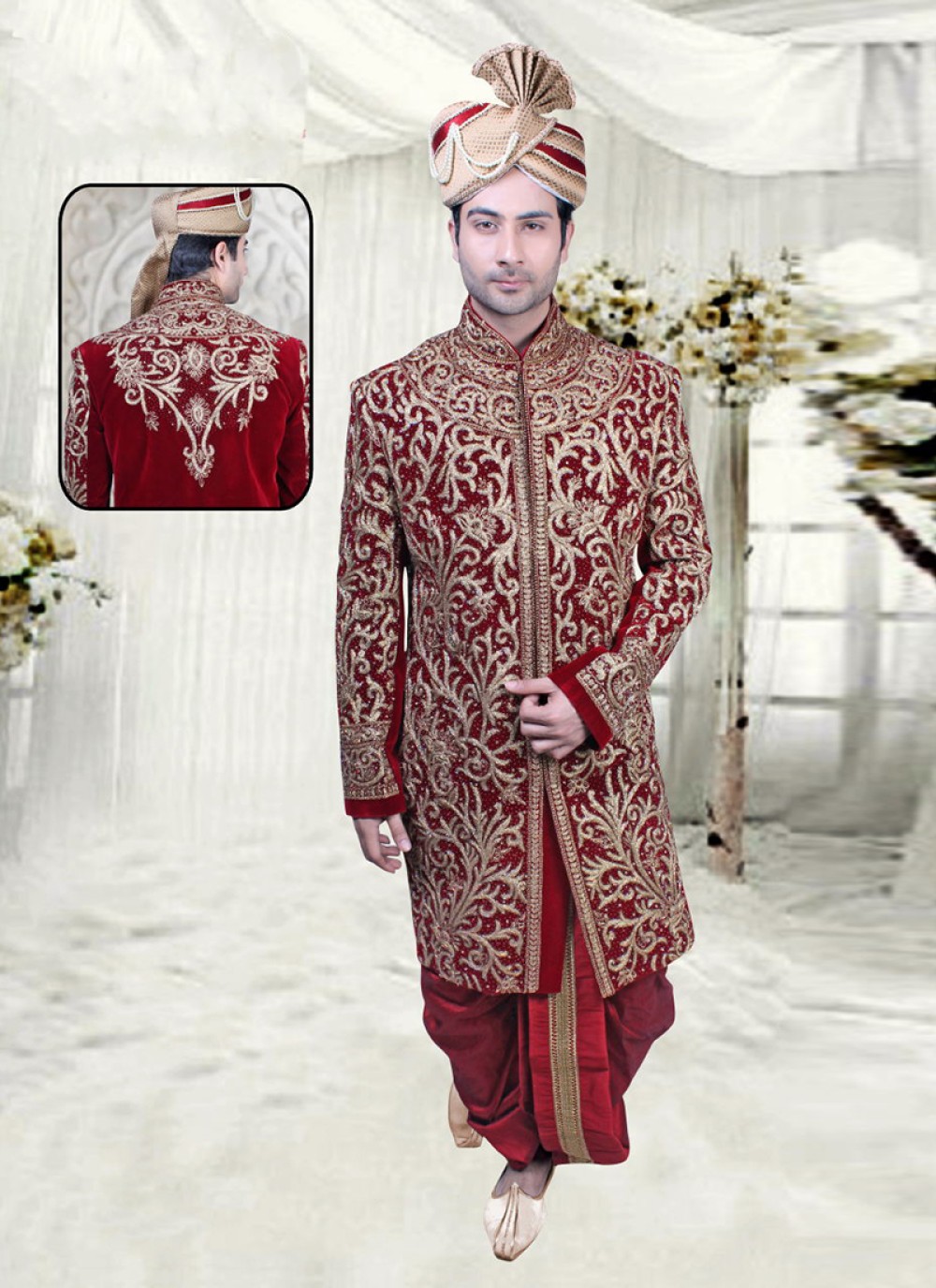Shop Maroon Embroidered Sherwani Online : 126085