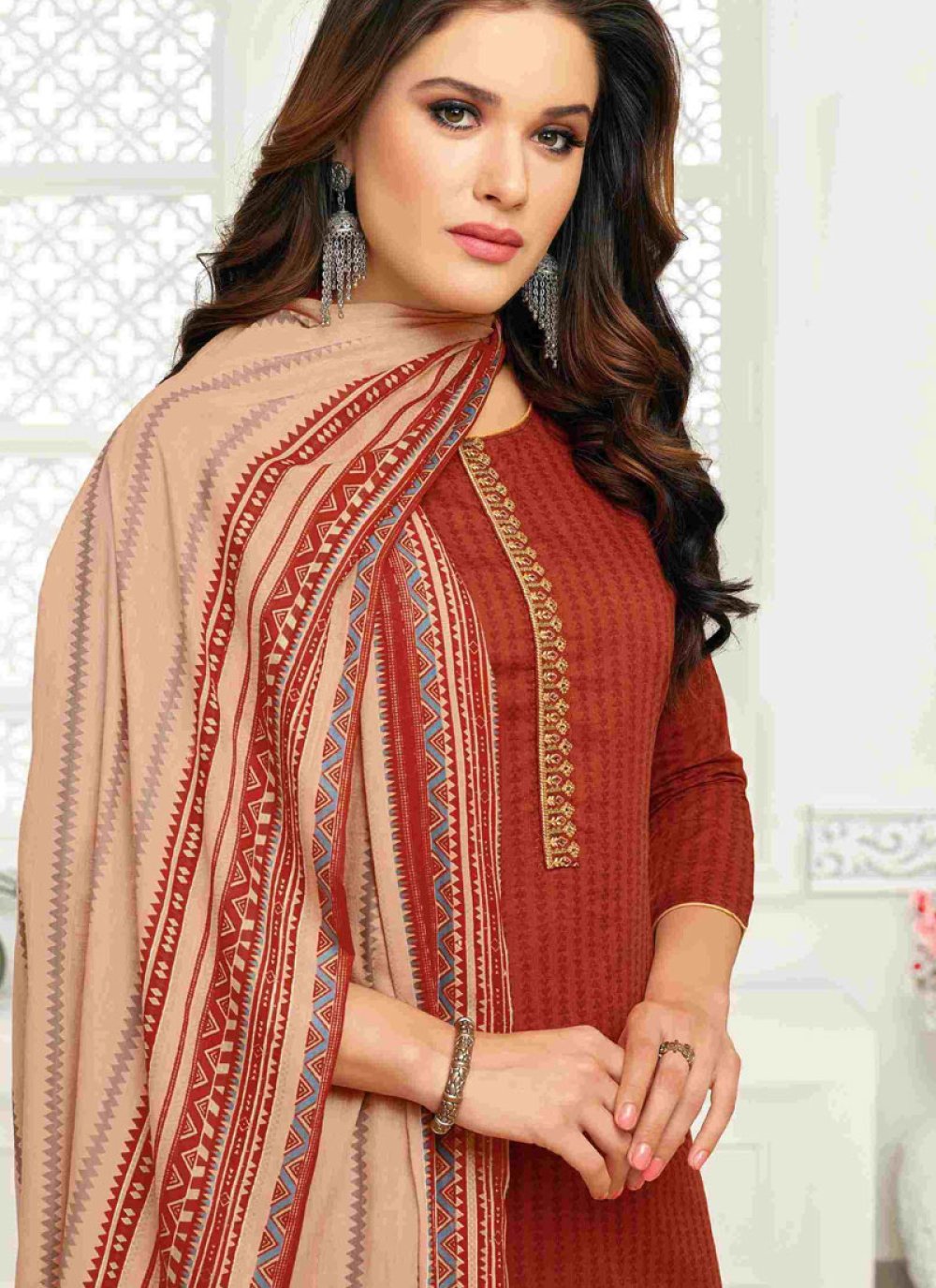 Buy Maroon Print Festival Designer Pakistani Suit Online