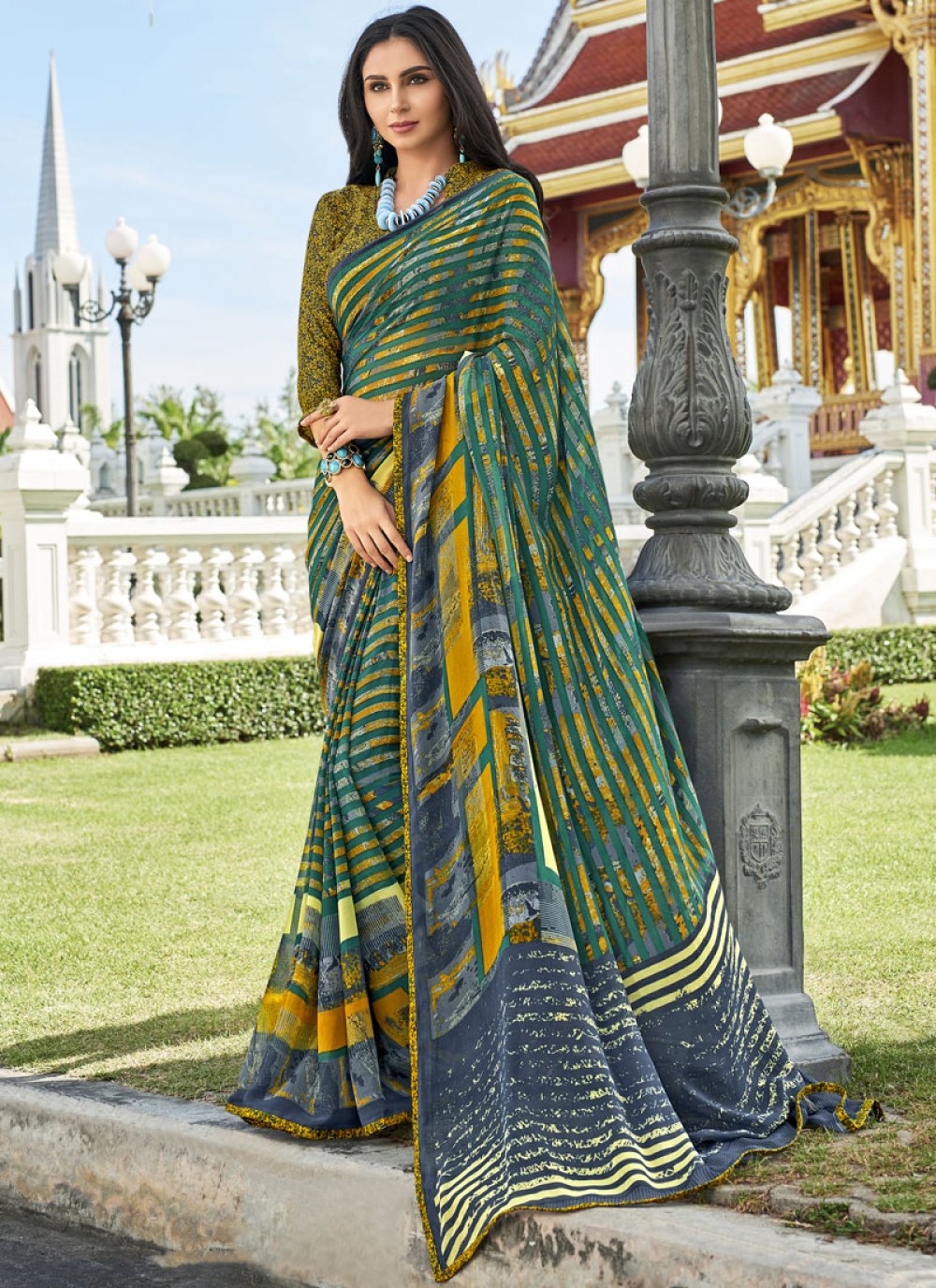 Shop Multi Colour Abstract Print Printed Saree Online : 101011