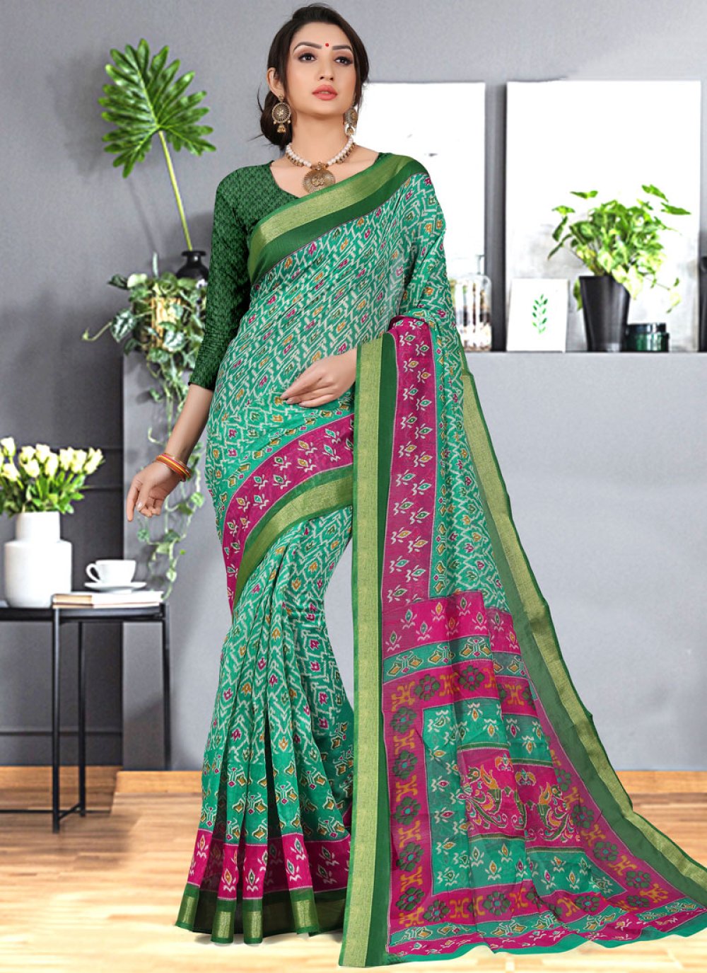 Buy Multi Colour Abstract Print Printed Saree : 130374