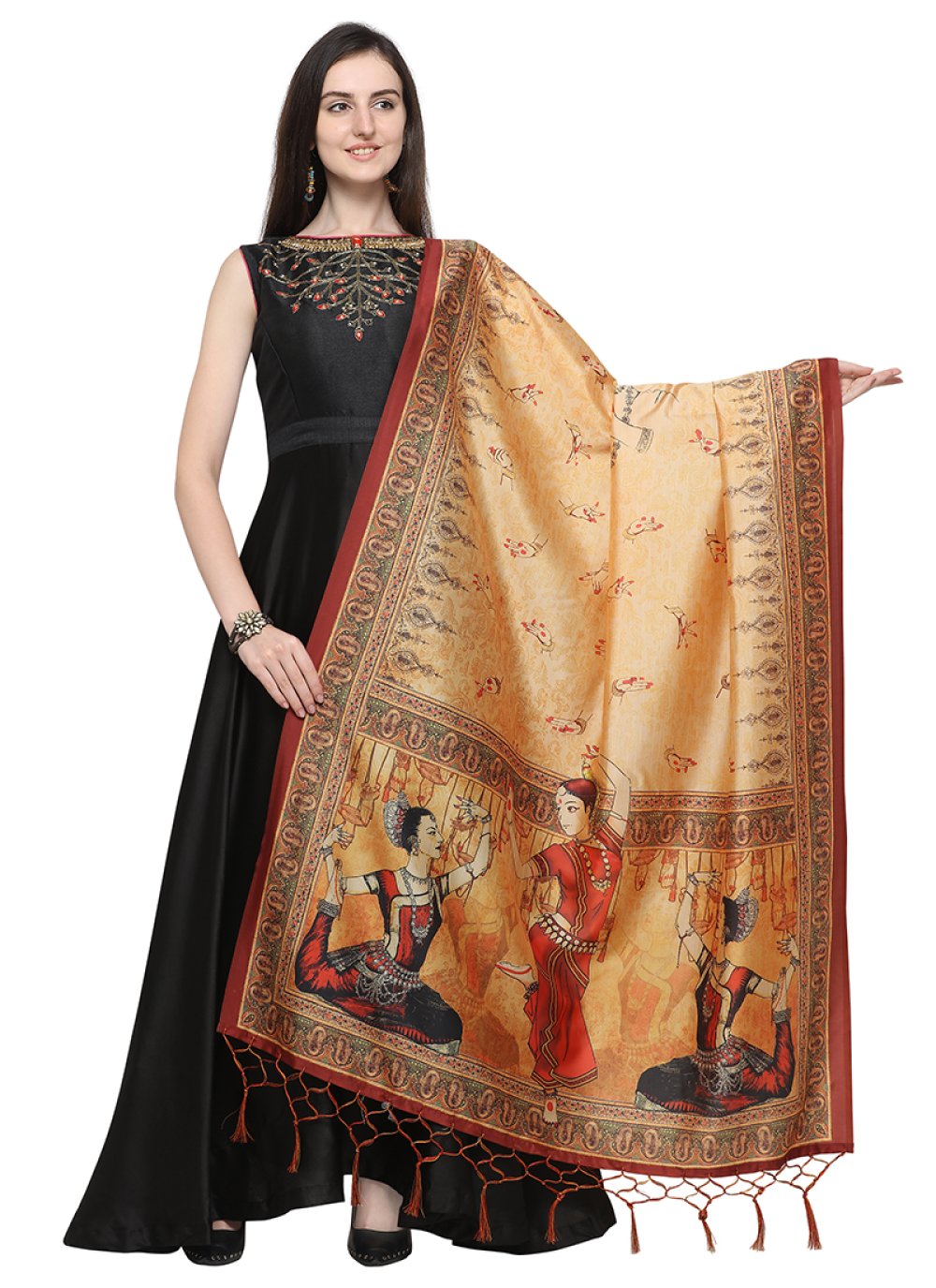 Shop Online Multi Colour Art Silk Digital Print Designer Dupatta : 123514