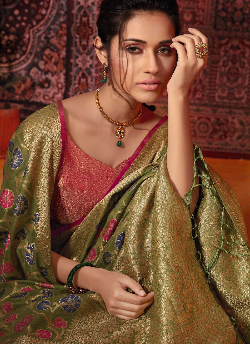 Shop Online Multi Colour Festival Traditional Designer Saree : 131233