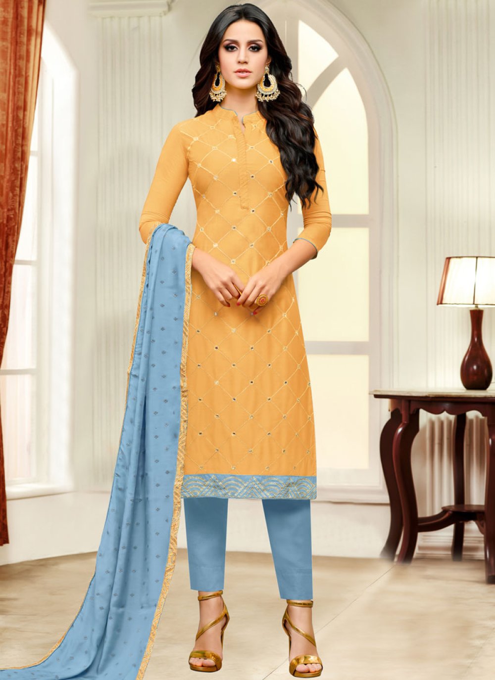 Buy Mustard Fancy Fabric Pant Style Suit Online