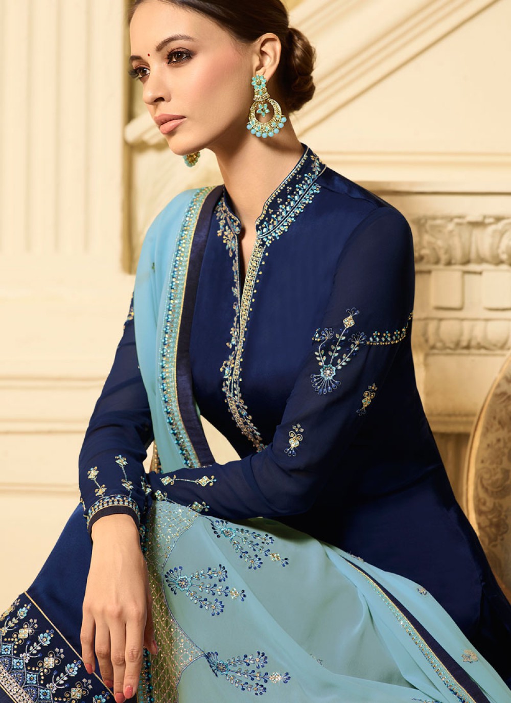 Buy Navy Blue Color Designer Palazzo Suit Online