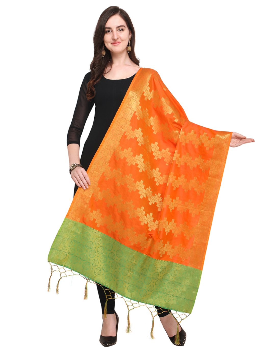Buy Online Orange Designer Dupatta : 105927