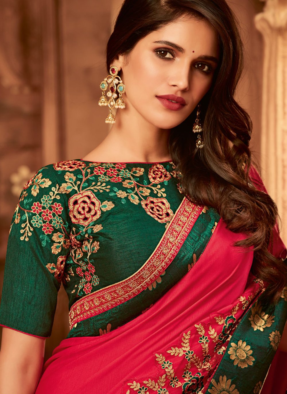 Buy Patch Border Hot Pink Fancy Fabric Classic Designer Saree Online