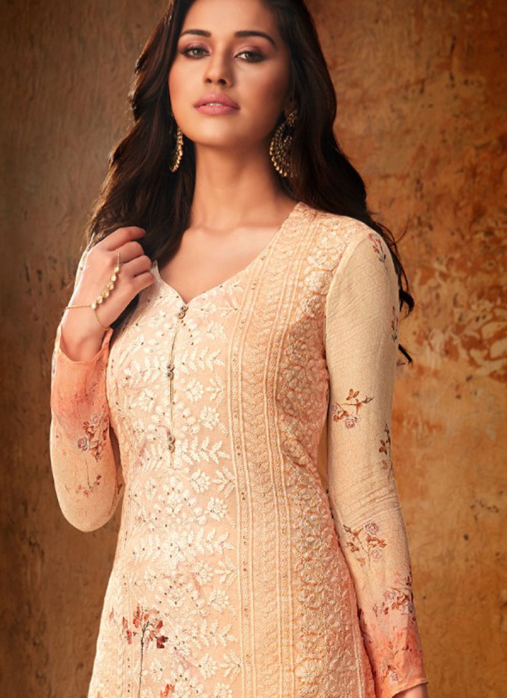Shop Online Peach Embroidered Festival Designer Palazzo Salwar Kameez ...