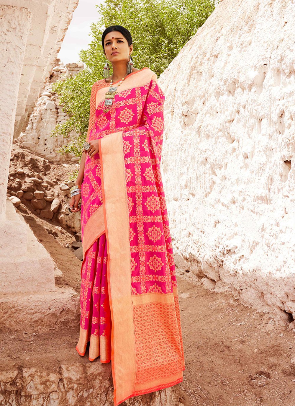 Shop Pink Color Designer Traditional Saree Online : 127877
