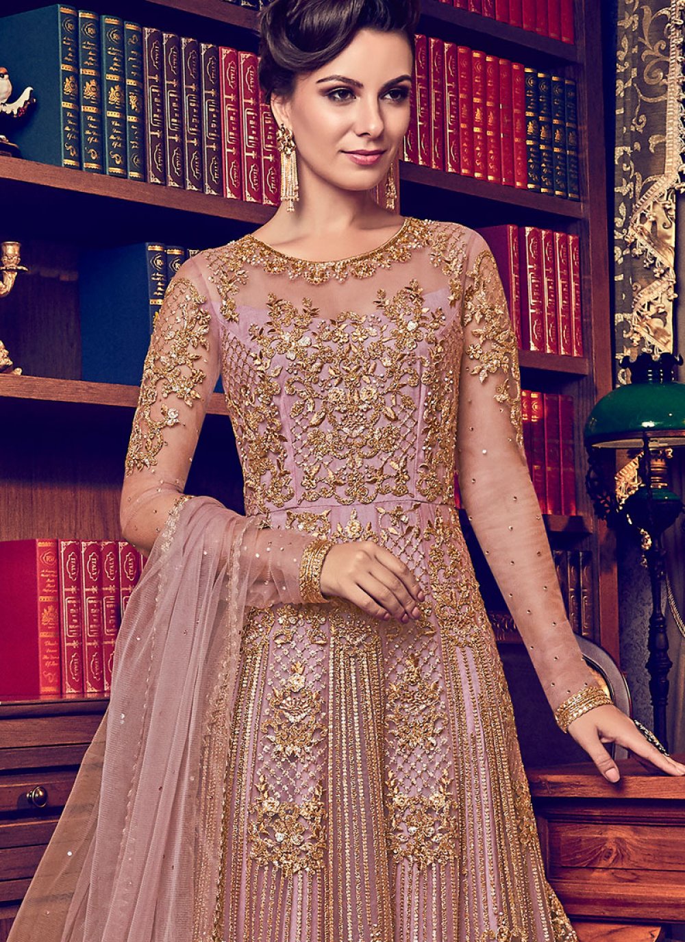 Buy Online Pink Net Anarkali Salwar Kameez : 107962