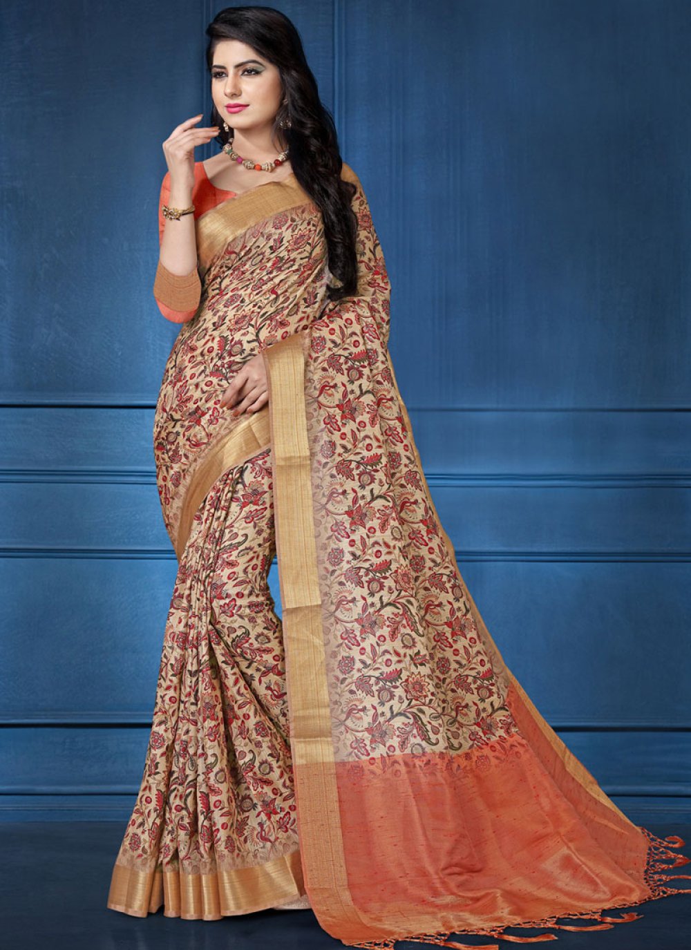 Printed Bhagalpuri Silk Multi Colour Designer Saree buy online