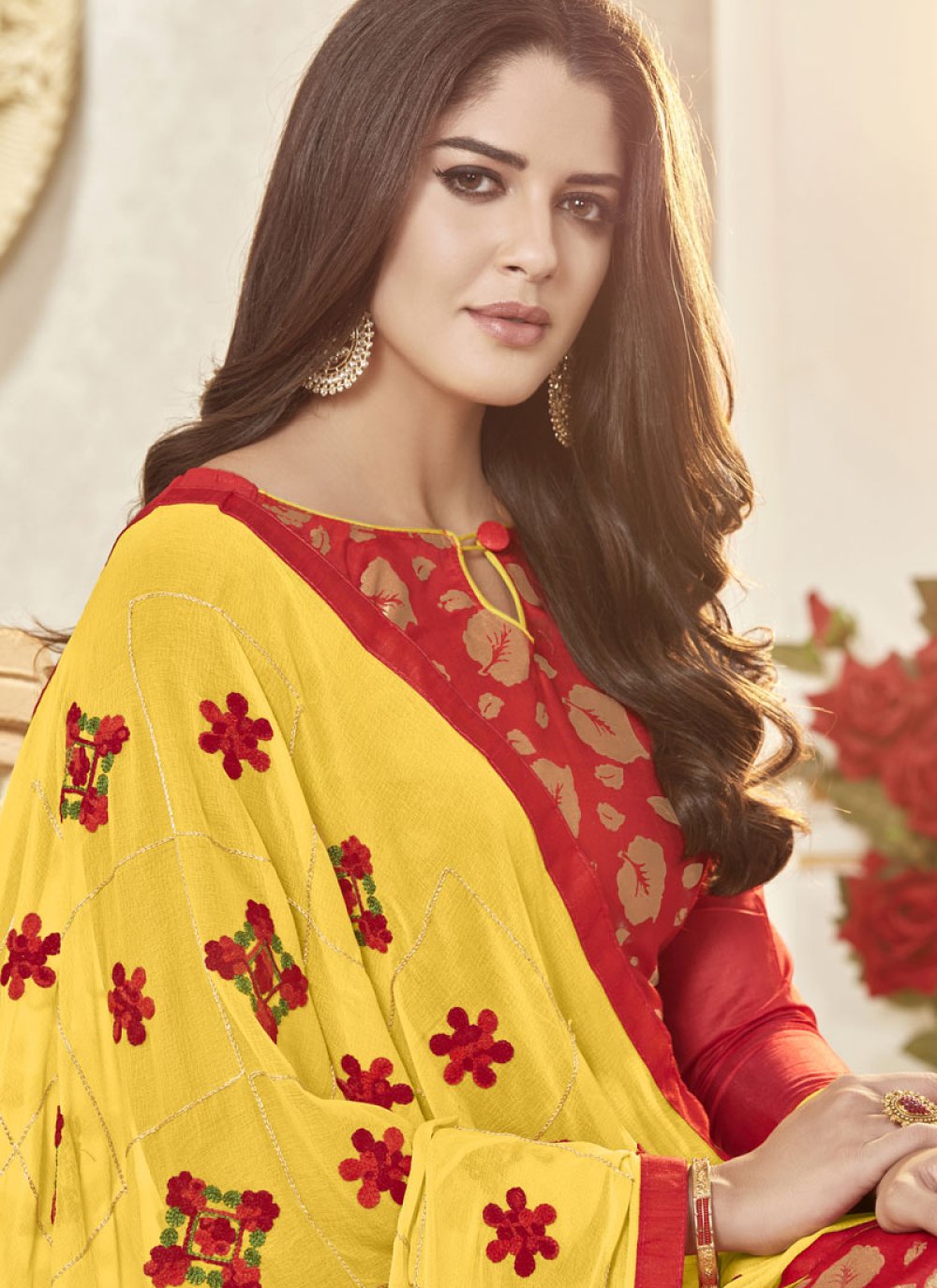 Buy Online Red Casual Art Silk Churidar Suit : 101739