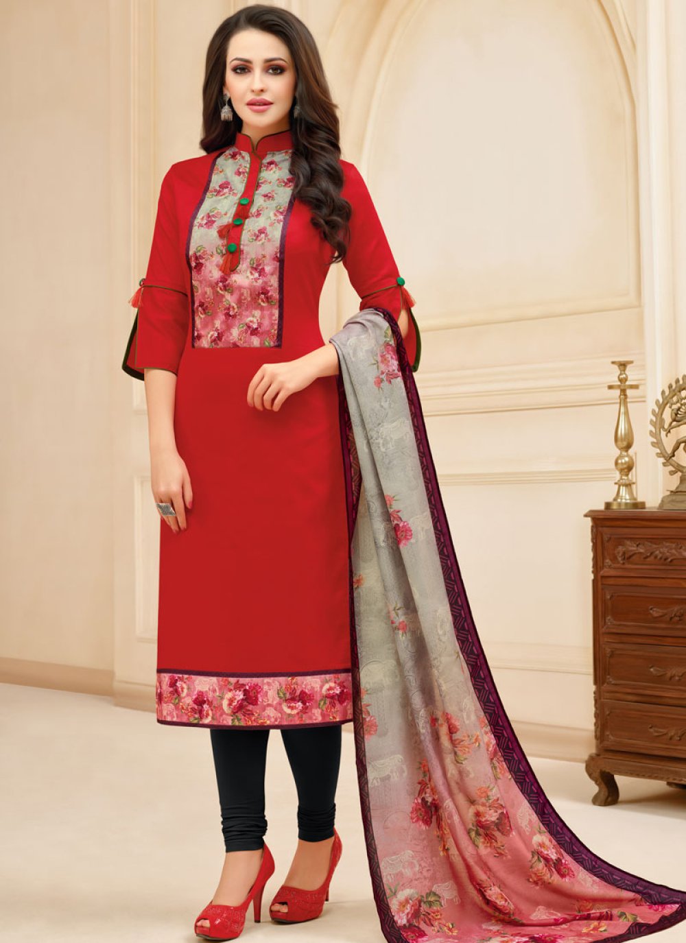 Buy Red Casual Churidar Suit Online : 100994