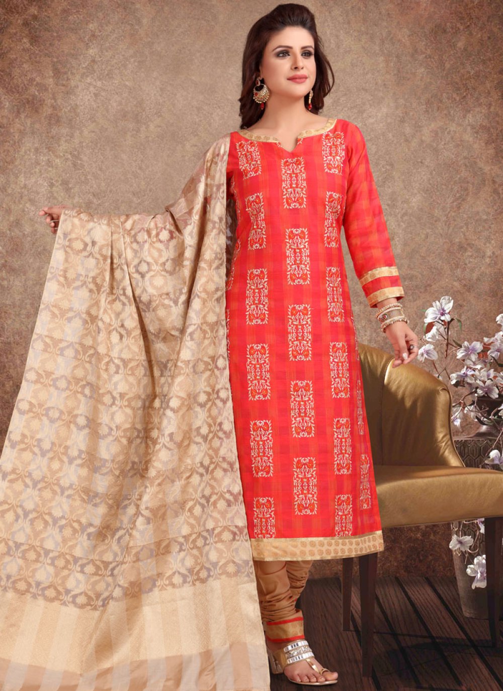 Red Churidar Designer Suit buy online