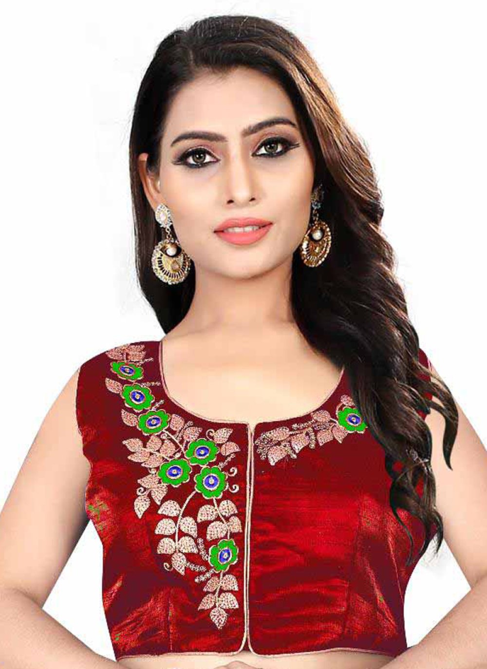 Decorative Red Color Blouse With Diamond Work