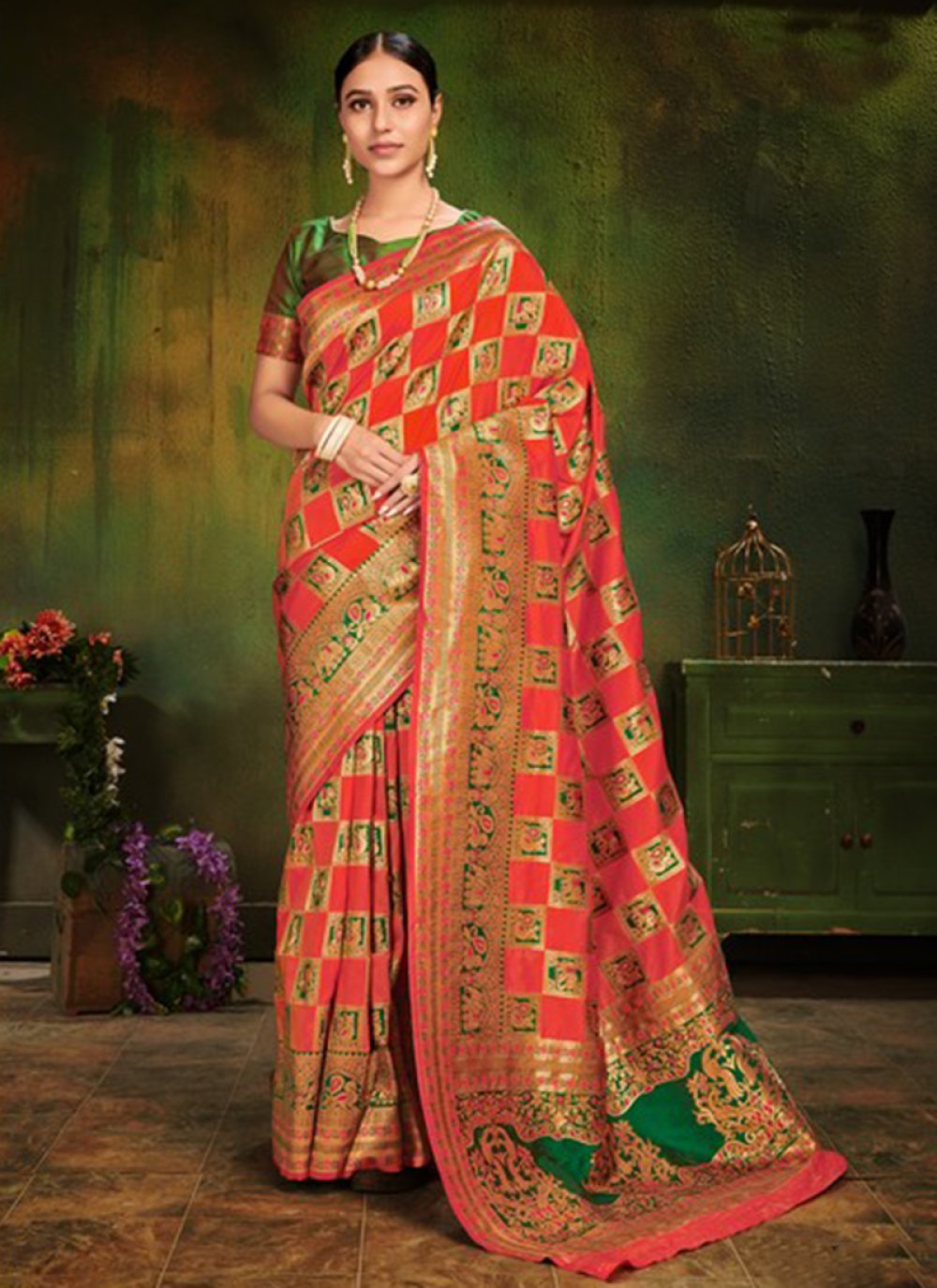 Buy Red Machine Embroidery Patola Silk Classic Designer Saree Online