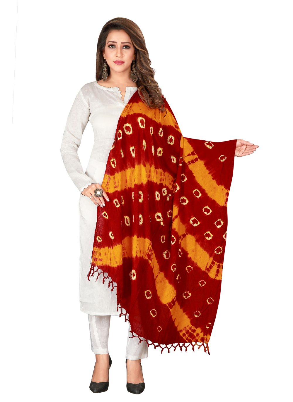 Buy Red Mehndi Cotton Designer Dupatta : 107852