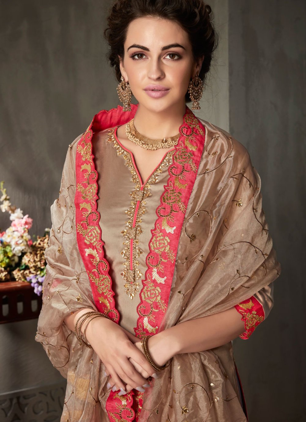 Buy Resham Brown Art Silk Designer Pakistani Suit Online : 101942 Buy Resham Brown Art Silk Designer Pakistani Suit Online : 101942