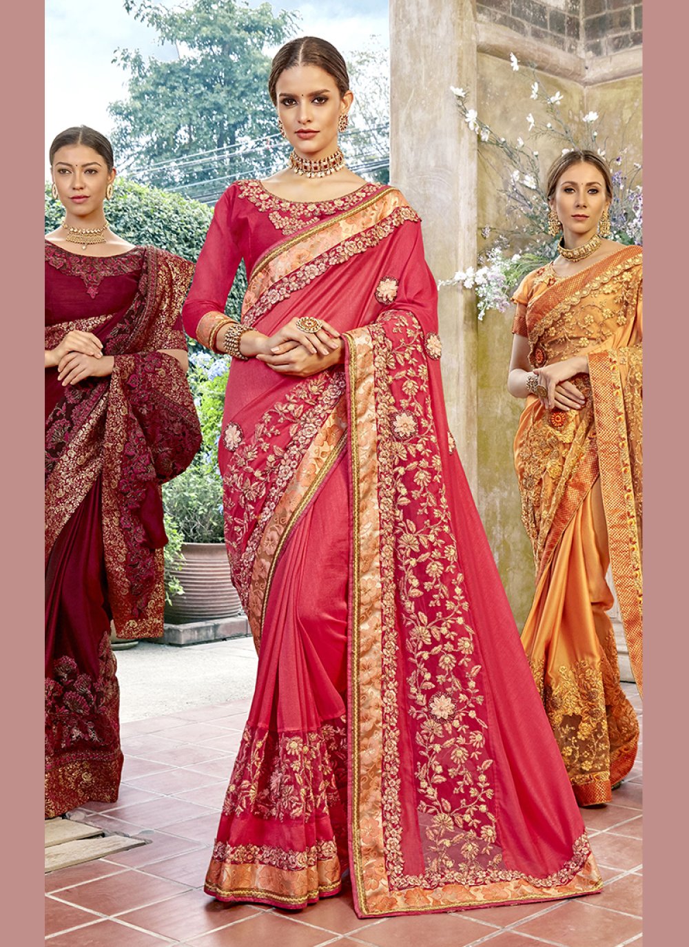Resham Rose Pink Art Silk Designer Traditional Saree buy online